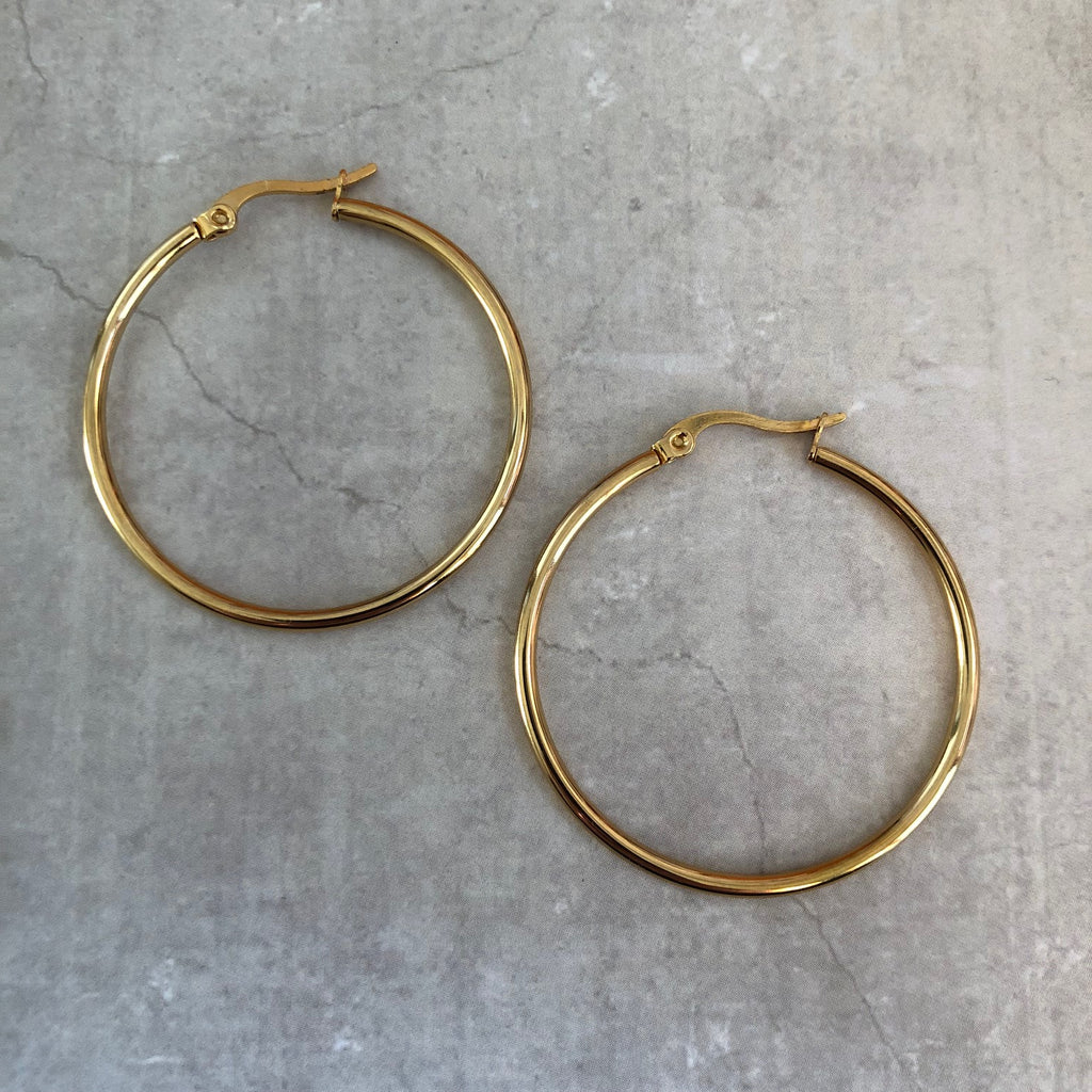 Large Gypsy Hoop Earrings 40mm - Gold | Ruby Red Designs